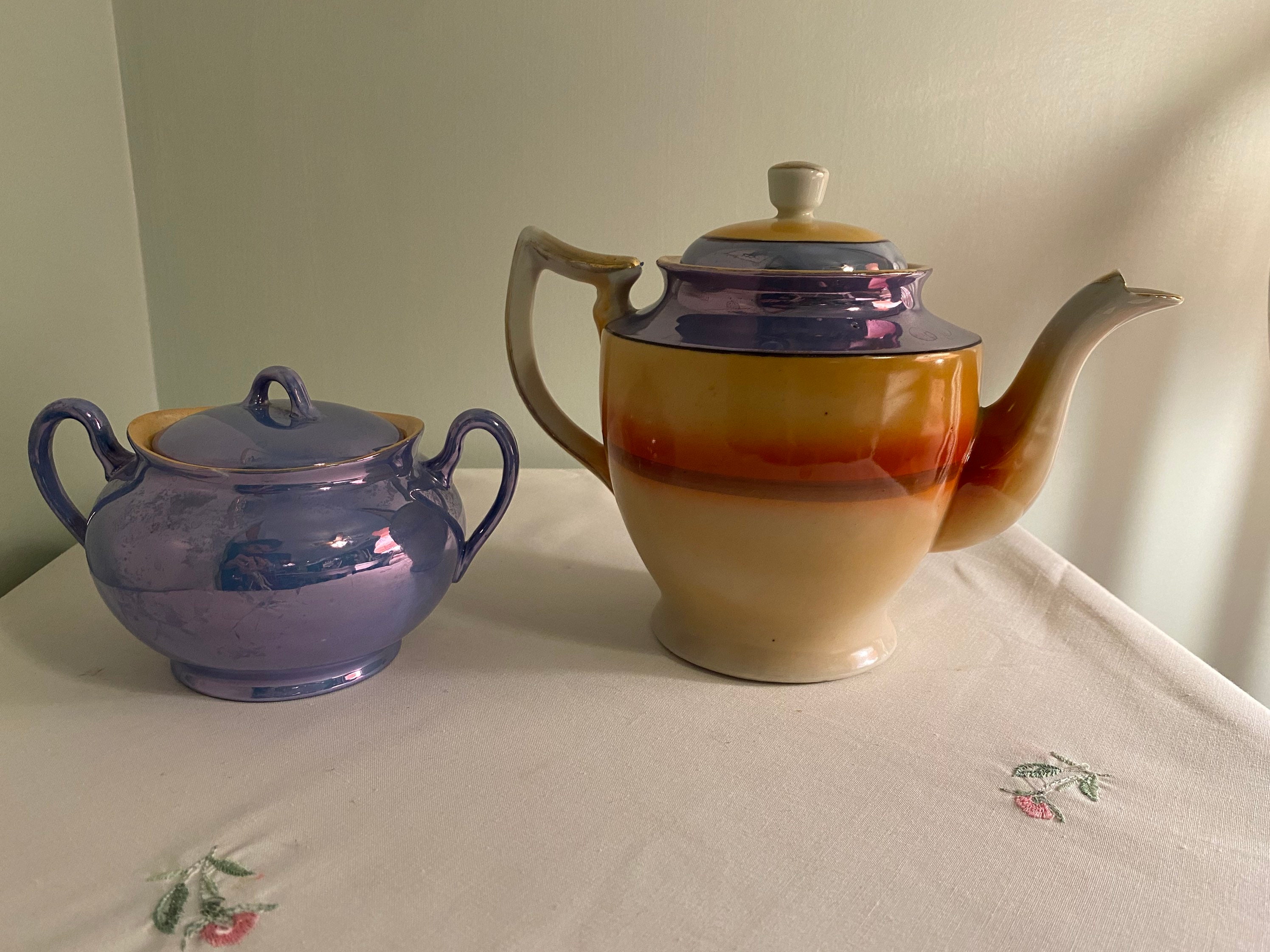 Lusterware Teapot Flat Plate and Sugar Bowl T&t Takito - Etsy