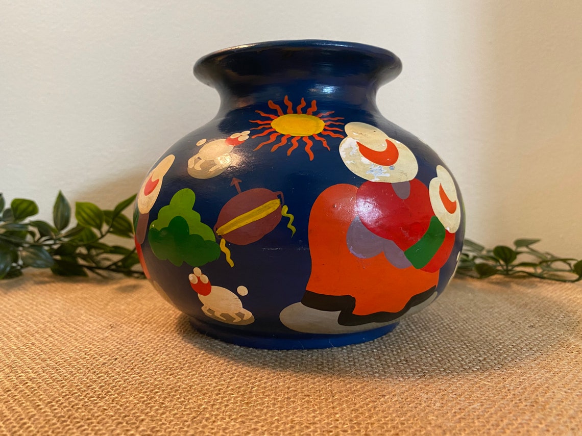 Peru Chulucanas Pottery Ceramic Folk Art Gardenas Vase Handpainted ...