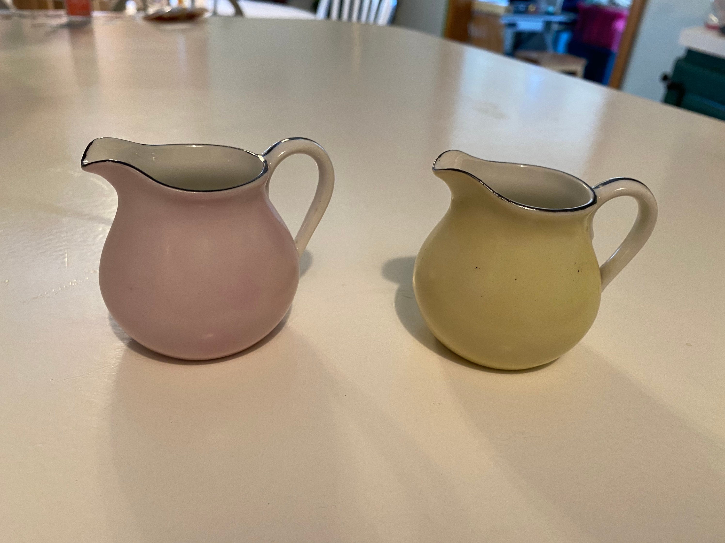 Two Morimura Noritake Nippon Personal Creamers Pitchers Pastel Pink and ...