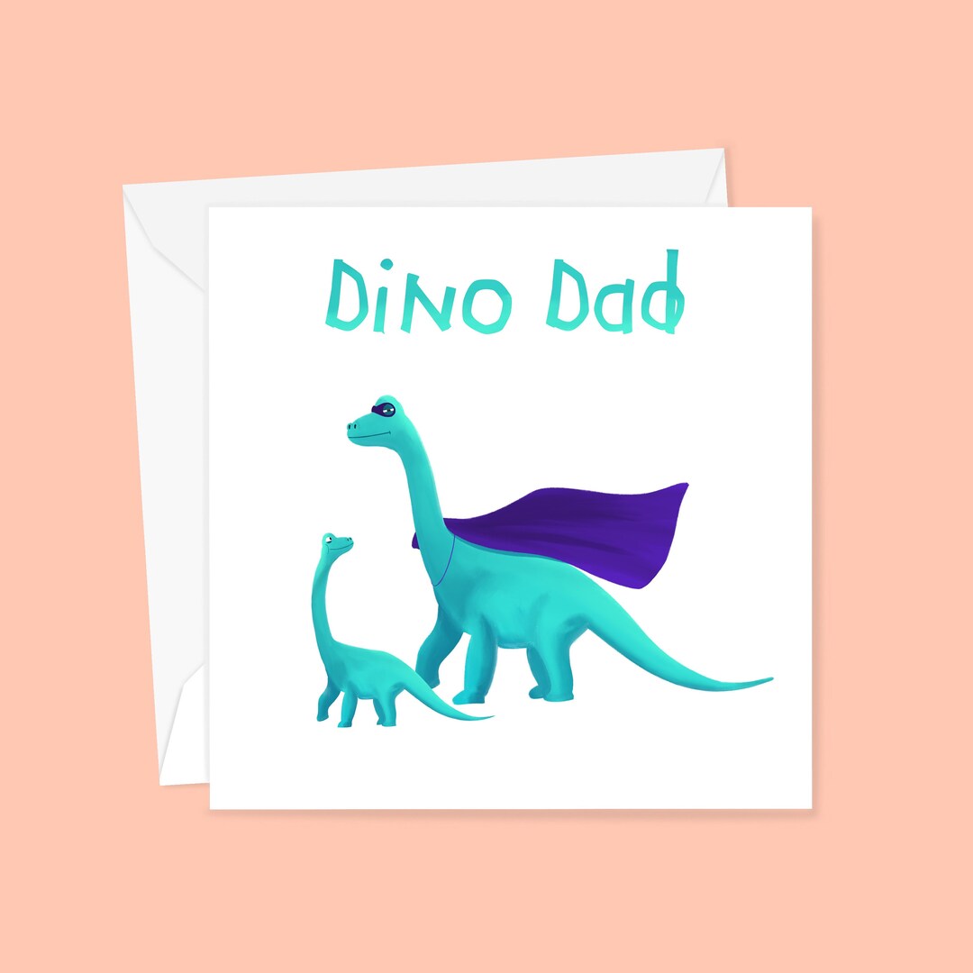 Dino Dad Cute Dinosaur Fathers Day Card - Etsy