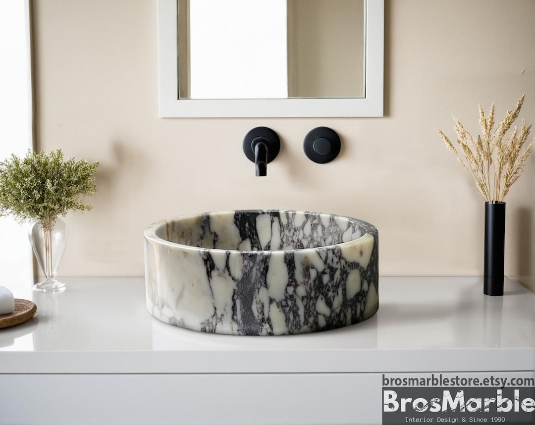 Calacatta Viola Marble Sink: Handcrafted Turkish Stone Vessel Basin - Etsy