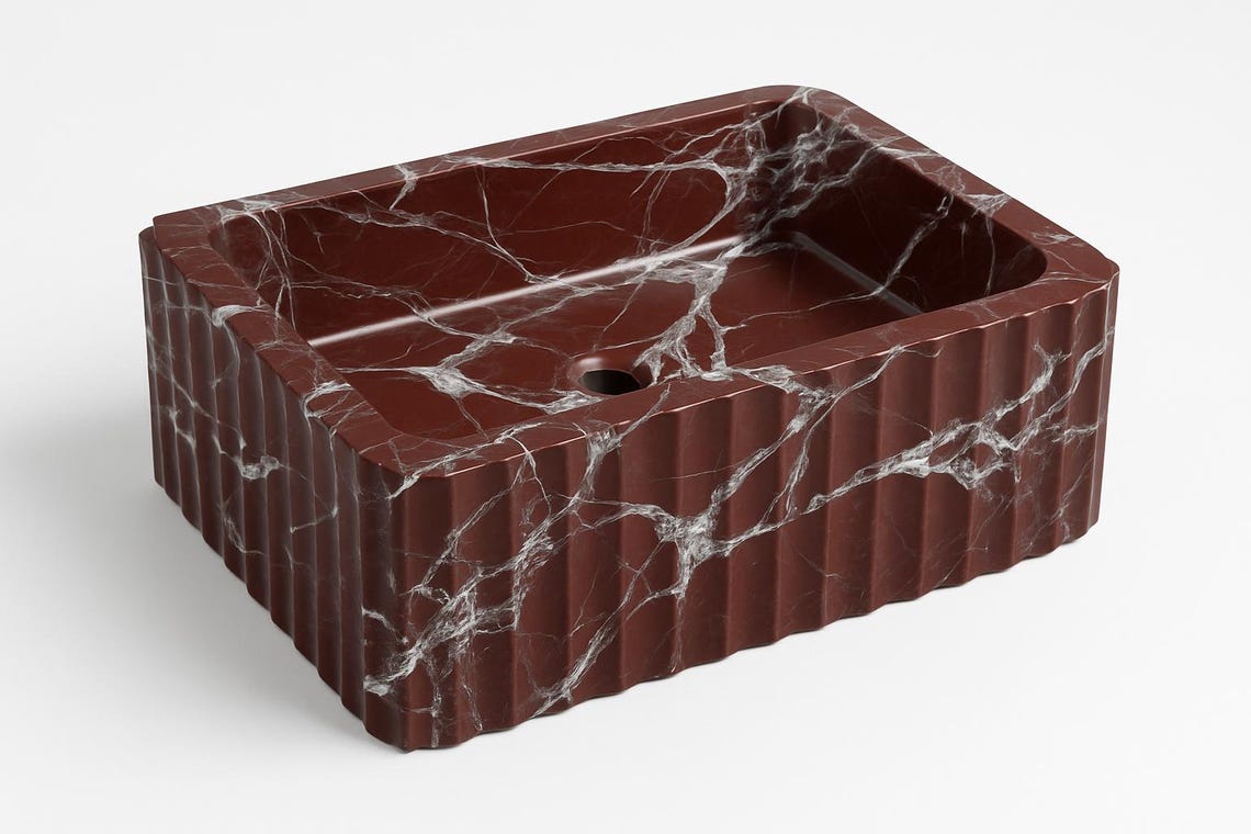 Handmade Rosso Marble Sink: Fluted Wall Mount Vanity Basin - Etsy