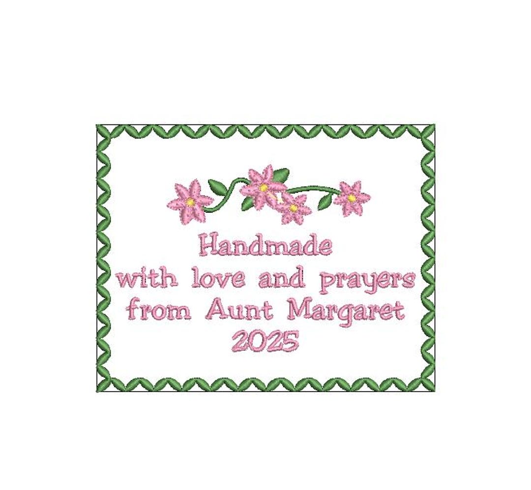 Little Flowers Square Label With Rick-rack Border Quilt Label - Custom ...