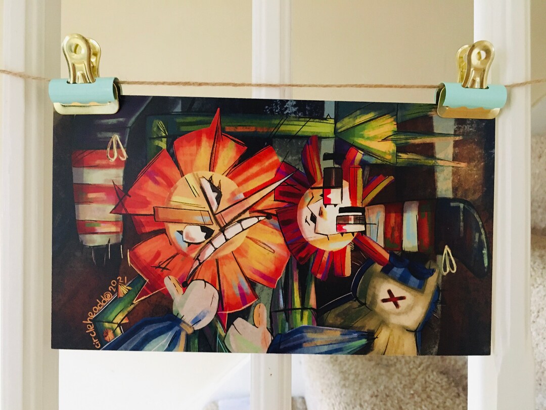 Cuphead Cagney Carnation and Tatty Gorem cubist - Etsy