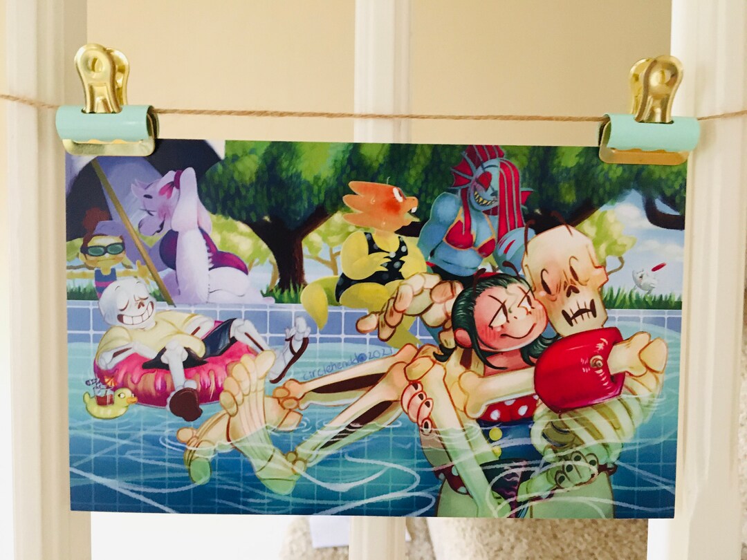 Undertale Inspired A5 Art Print Pool Party, Sans, Papyrus and Friends ...