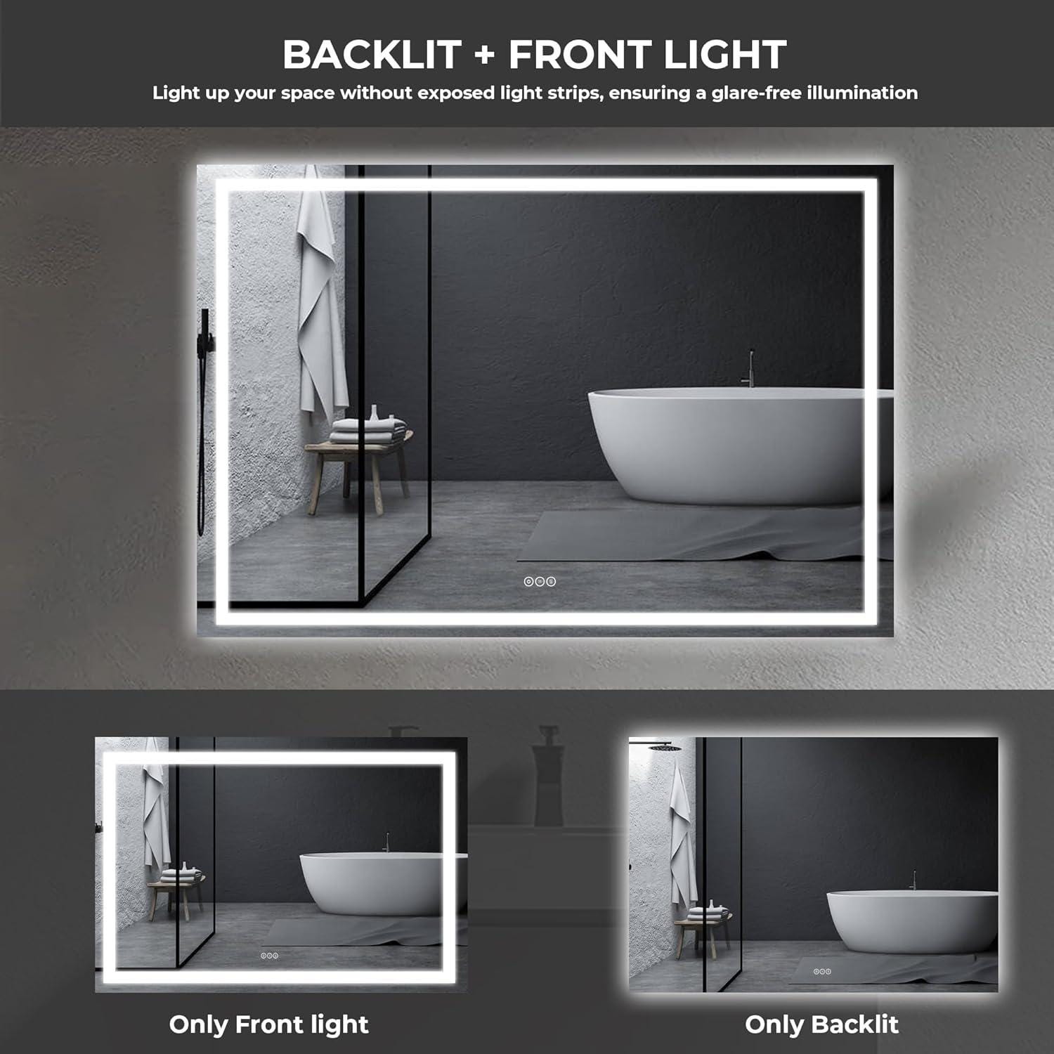 Smart Lighted Bathroom Mirror With Lights for Wall, Wall-mounted ...