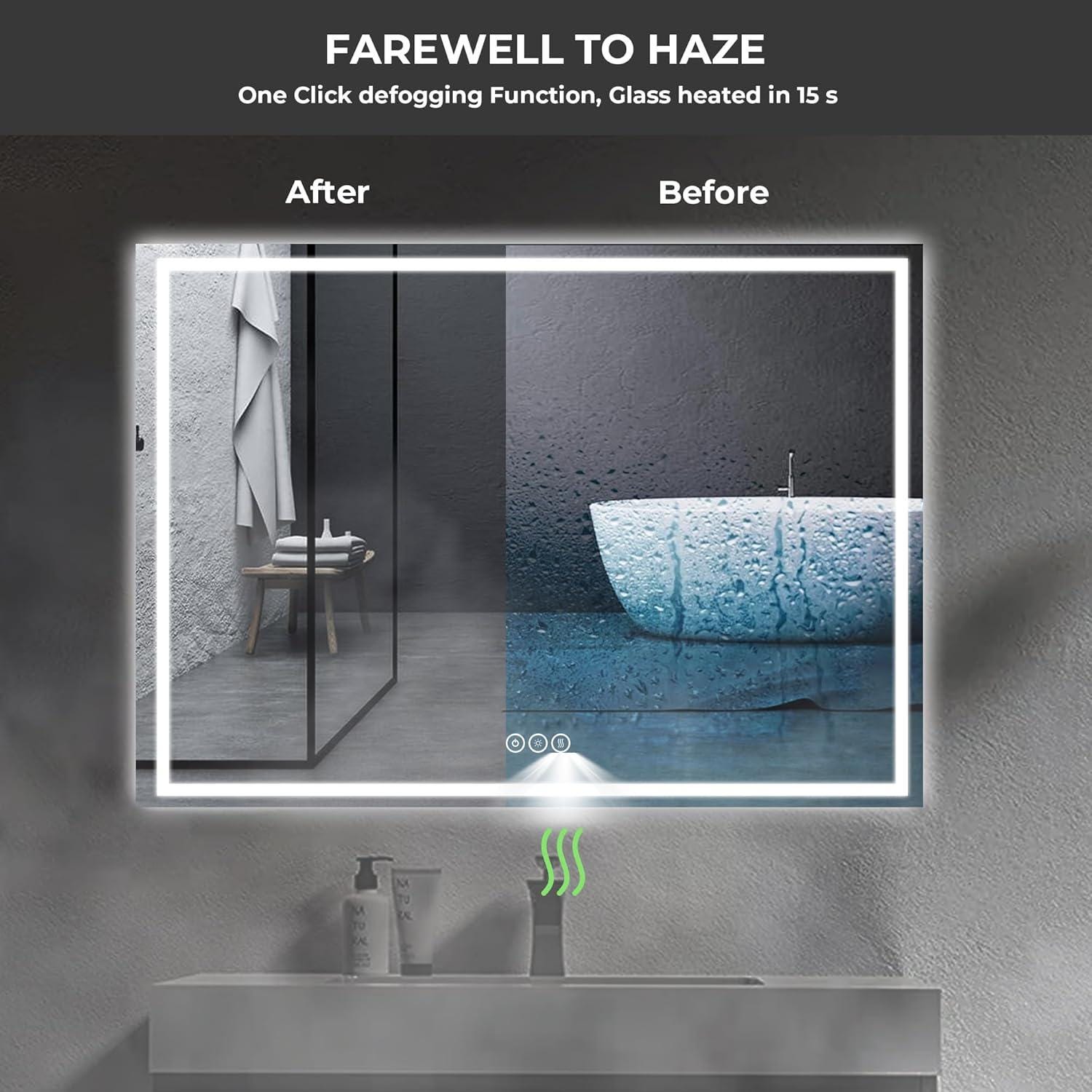 Smart Lighted Bathroom Mirror With Lights for Wall, Wall-mounted ...