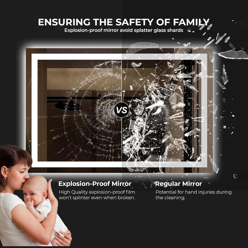 Smart Lighted Bathroom Mirror With Lights for Wall, Wall-mounted ...