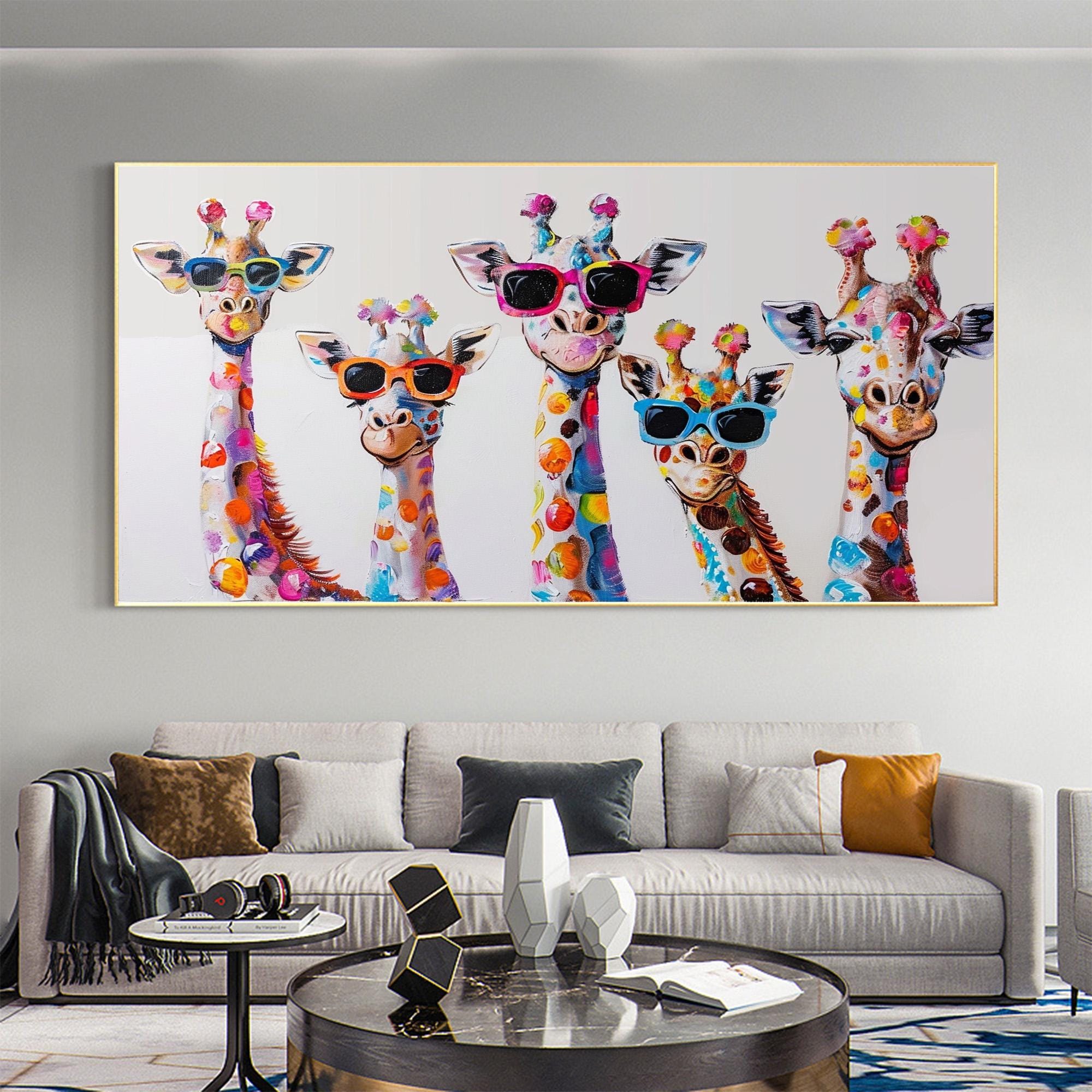 Abstract Colorful Giraffes Oil Painting Original Giraffe Family Canvas ...