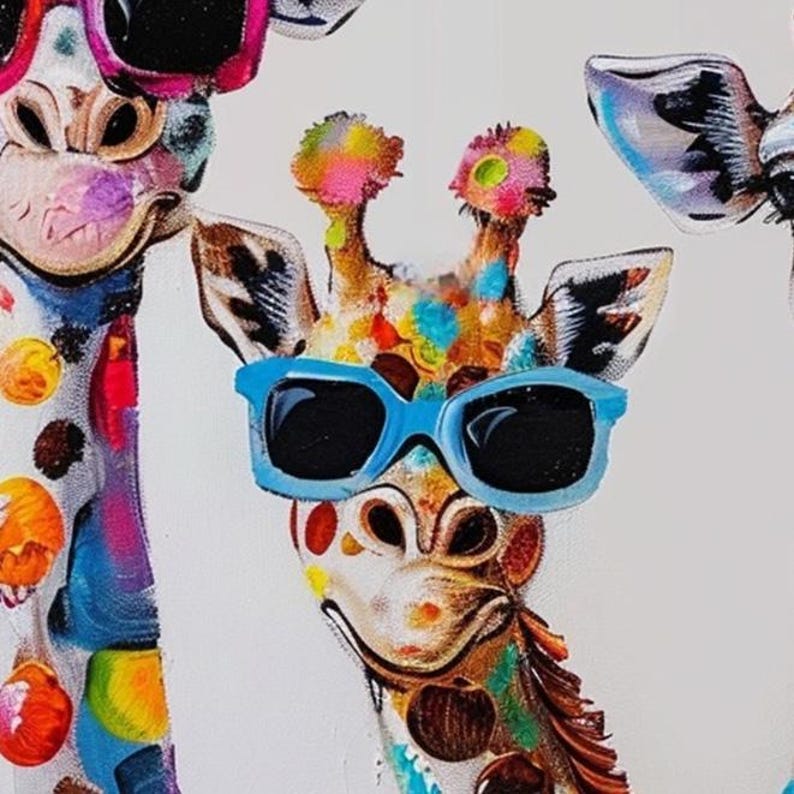 Abstract Colorful Giraffes Oil Painting Original Giraffe Family Canvas ...