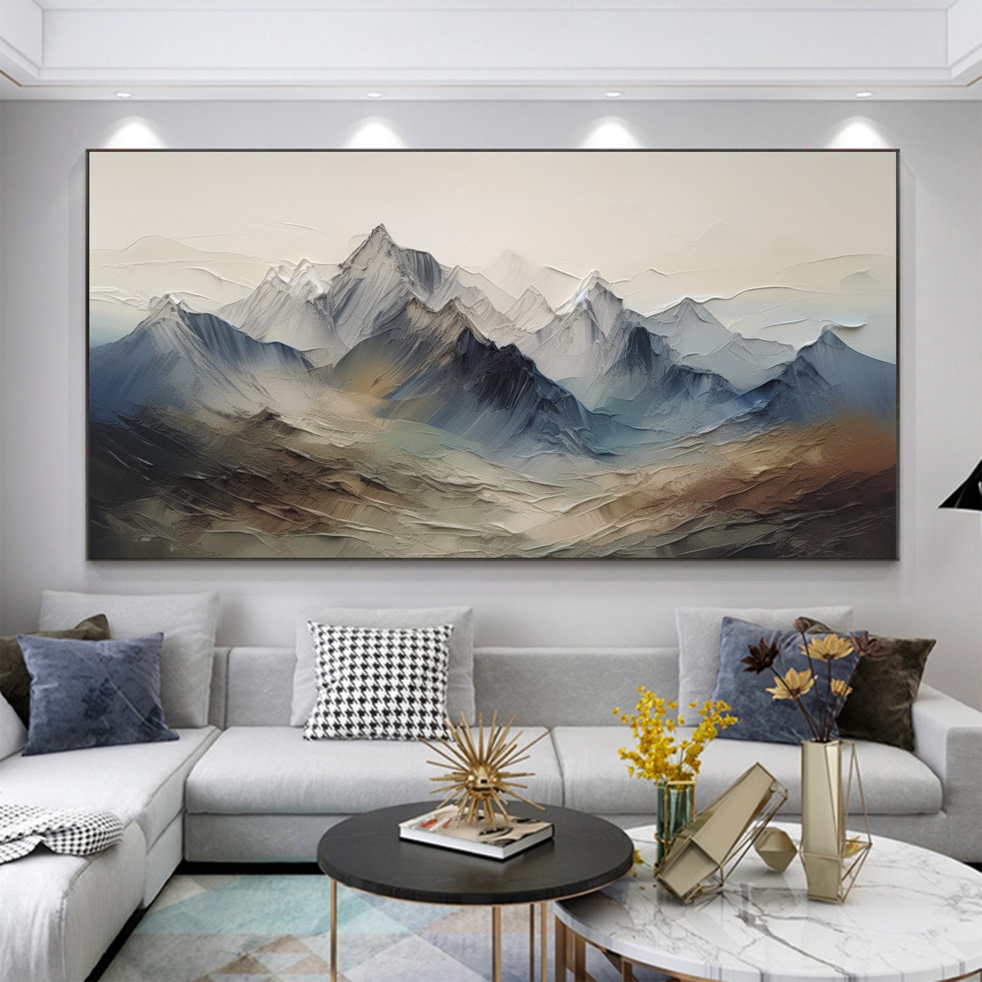 Original 3D Mountain Landscape Oil Painting, Abstract Neutral Toned ...