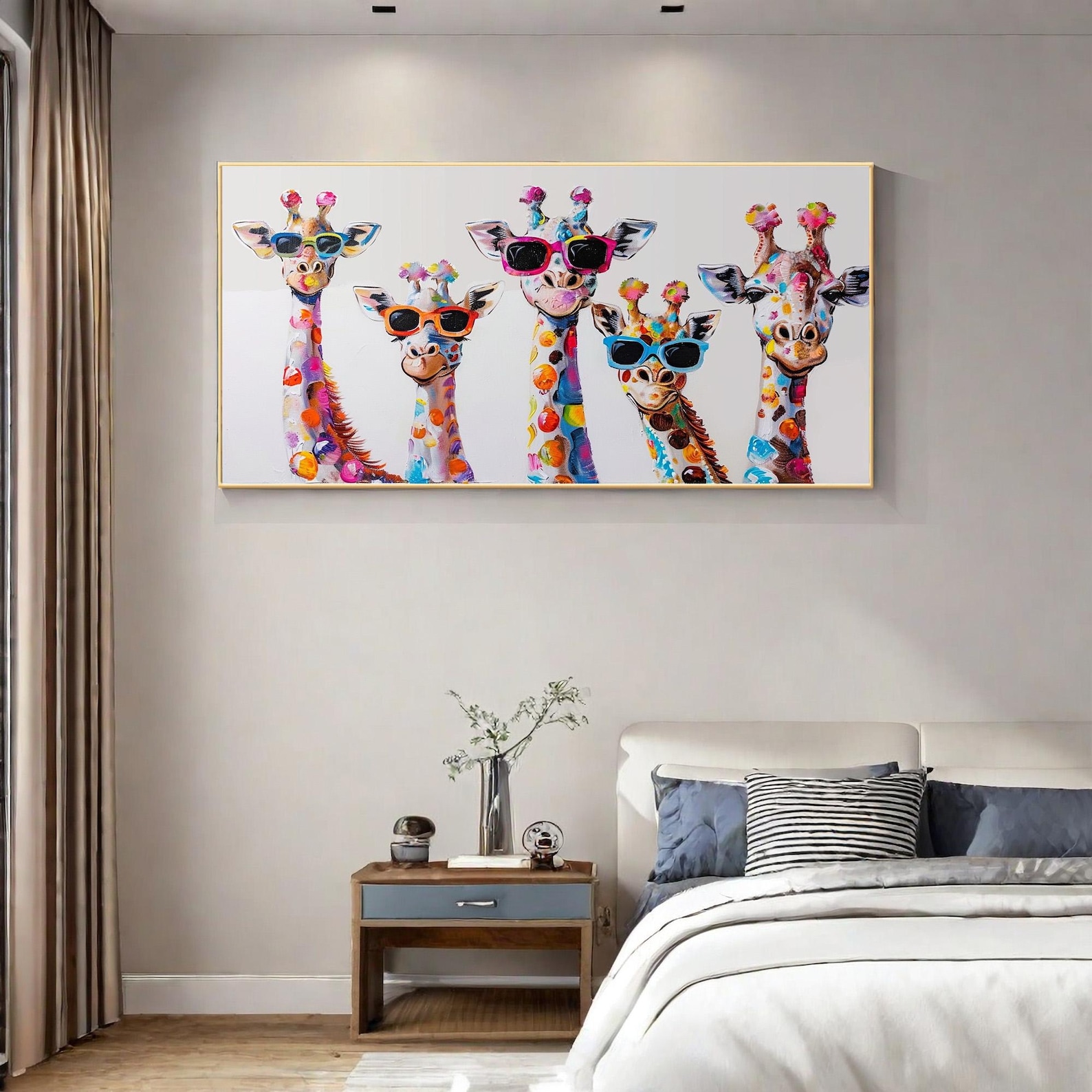 Abstract Colorful Giraffes Oil Painting Original Giraffe Family Canvas ...