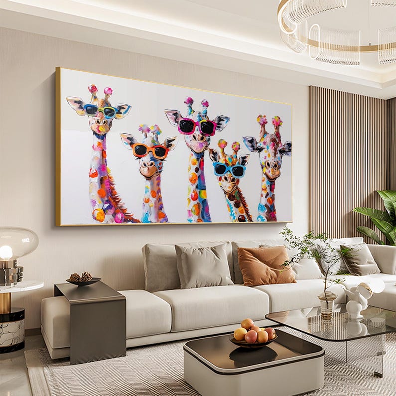 Abstract Colorful Giraffes Oil Painting Original Giraffe Family Canvas ...