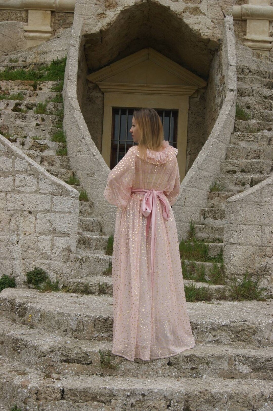 Pink Lace Wedding Kimono - Cottagecore Bridal Lingerie Robe With Kimono ...