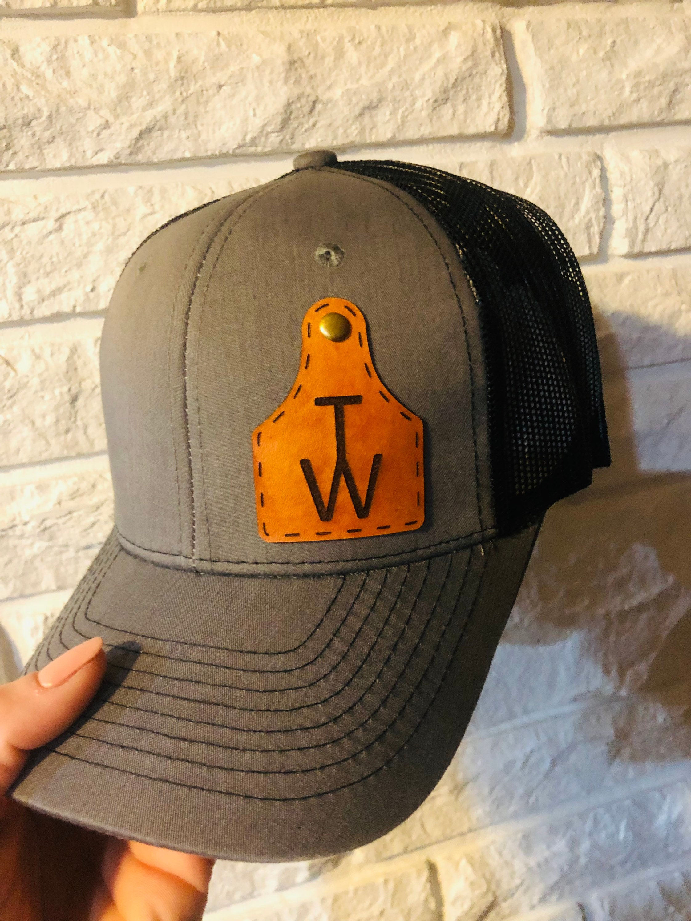 Cattle Tag Leather Patch Hat | Custom Logo Hat | Custom Trucker Hat ...