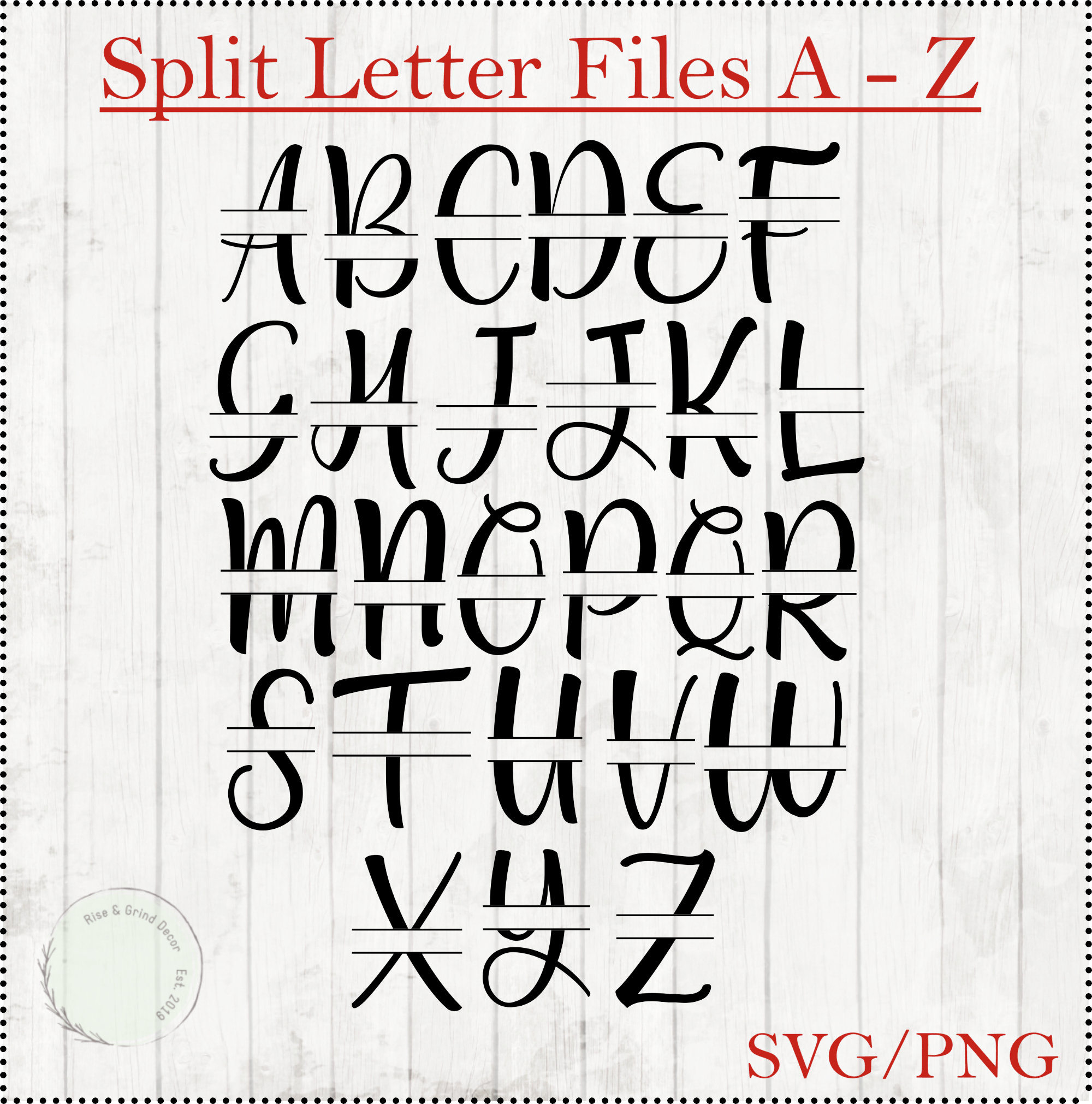 Script Split Letters A-Z Split Monogram SVG Alphabet PNG - Etsy
