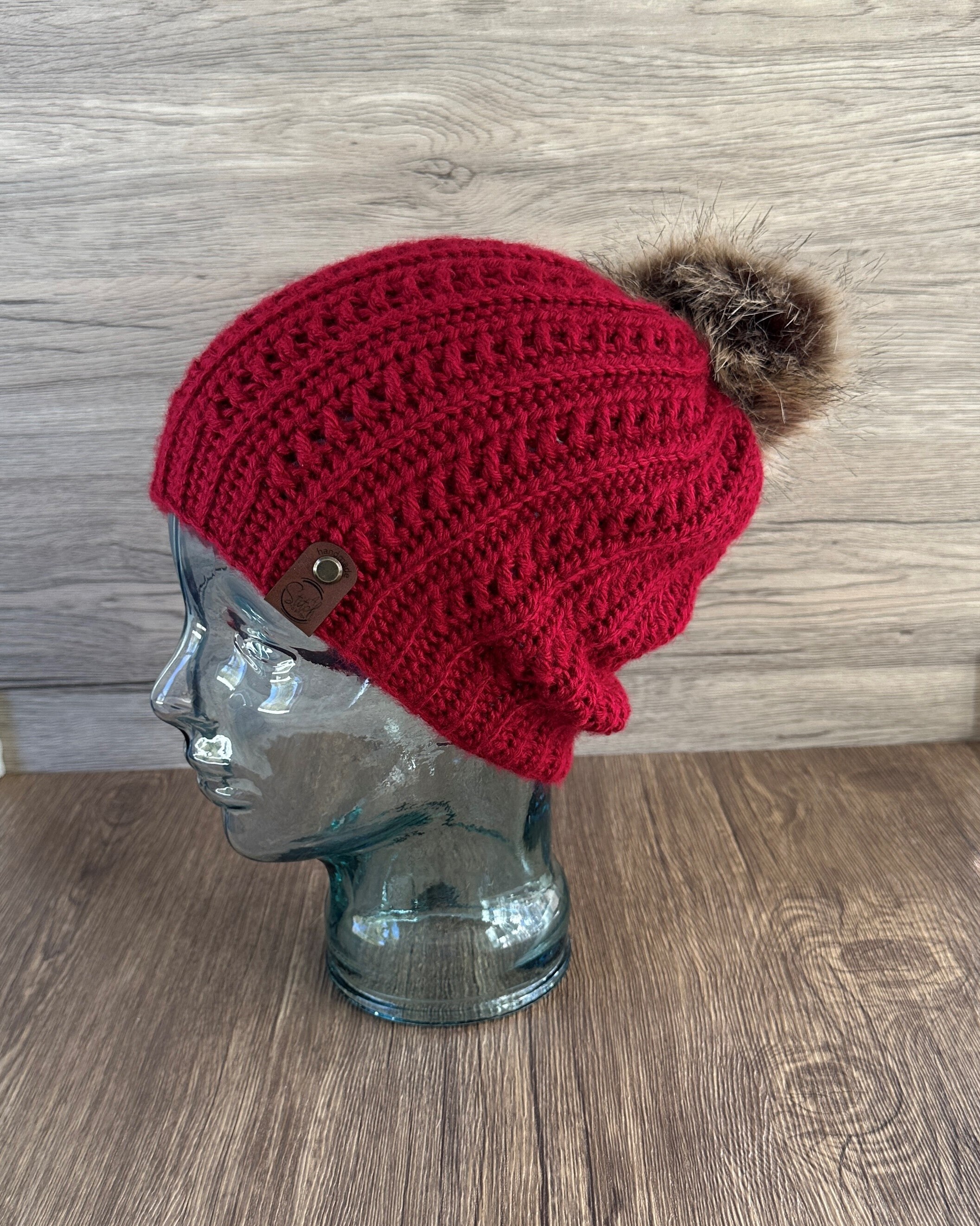 Handmade Crochet Red Scarf Hat Set, Pompom Beanie - Etsy