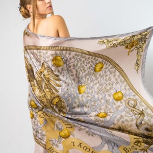 Griffin & Basilisk Silk Scarf - Mythical Creature Print, Mulberry Silk ...