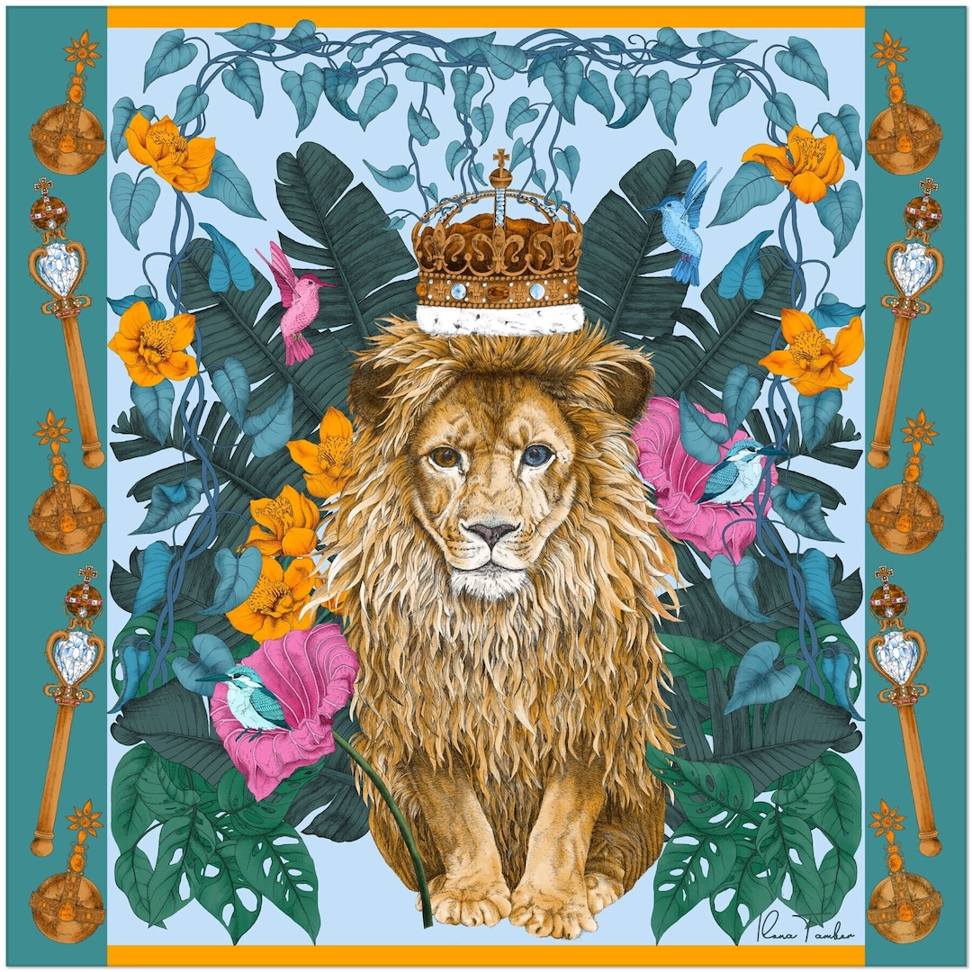 Mulberry Silk Scarf: the Mysterious Lion King, Handmade in Italy - Etsy