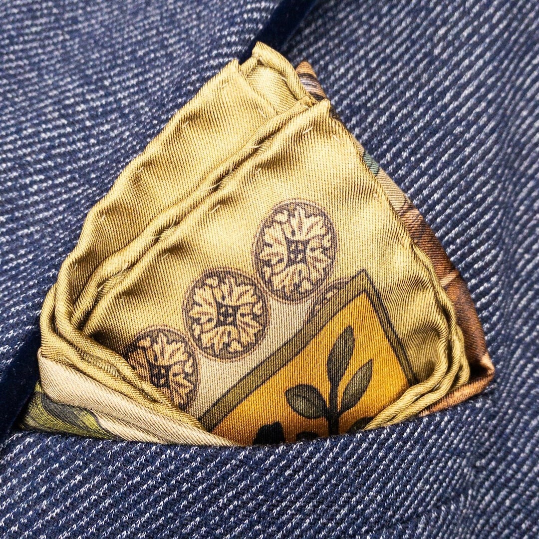 Mens Silk Pocket Square, the Fairytale Forest, Olive Green, Gold Pocket ...