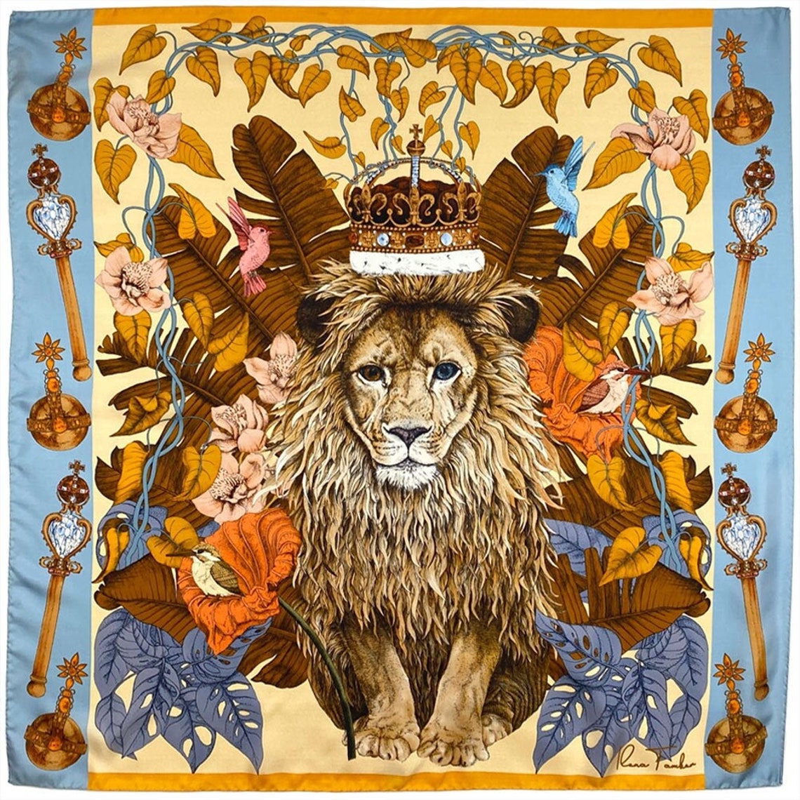 Silk Scarf - Lion King Scarf, Hand-illustrated Majestic Lion Design, 36 ...