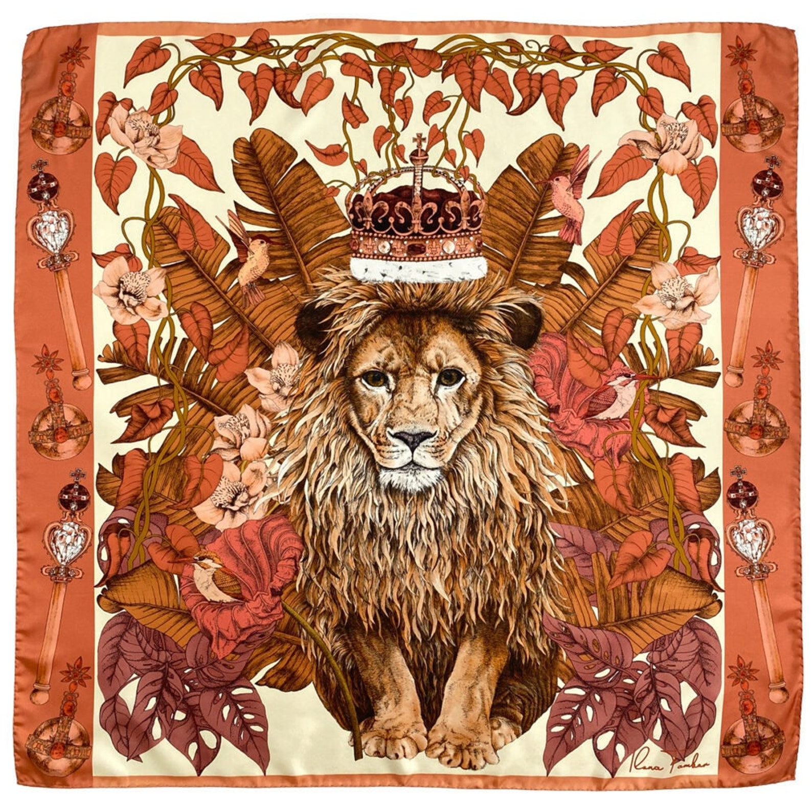 Lion King Silk Scarf: Terracotta Square Scarf, Handmade in Italy - Etsy