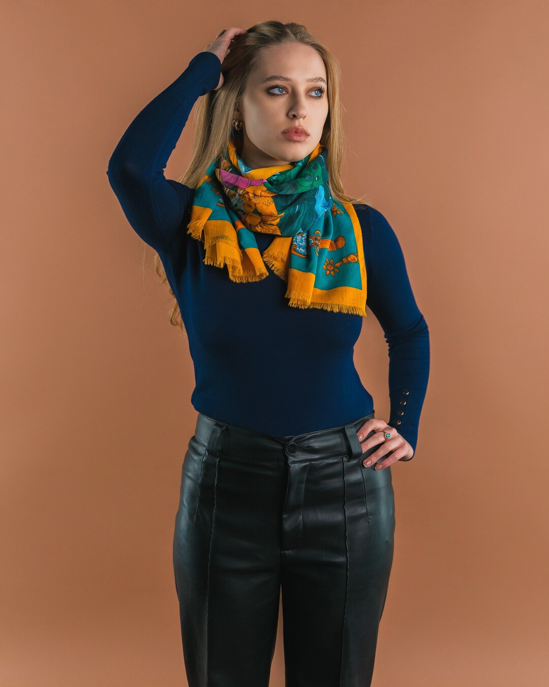 Hand-painted Lion Scarf: Blue Silk Blend Stole, Organic Cotton - Etsy