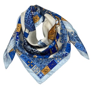 Cats Empire Blue Silk Scarf - Hand-illustrated Leopard and Cat Design ...