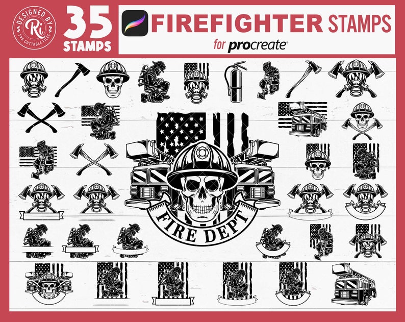 Procreate Firefighter Stamps Procreate Fire Rescue Stamps - Etsy