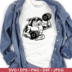 Shark Body Builder With Dumbells Svg, Beast Mode Eps, Gym Shirt Jpg ...