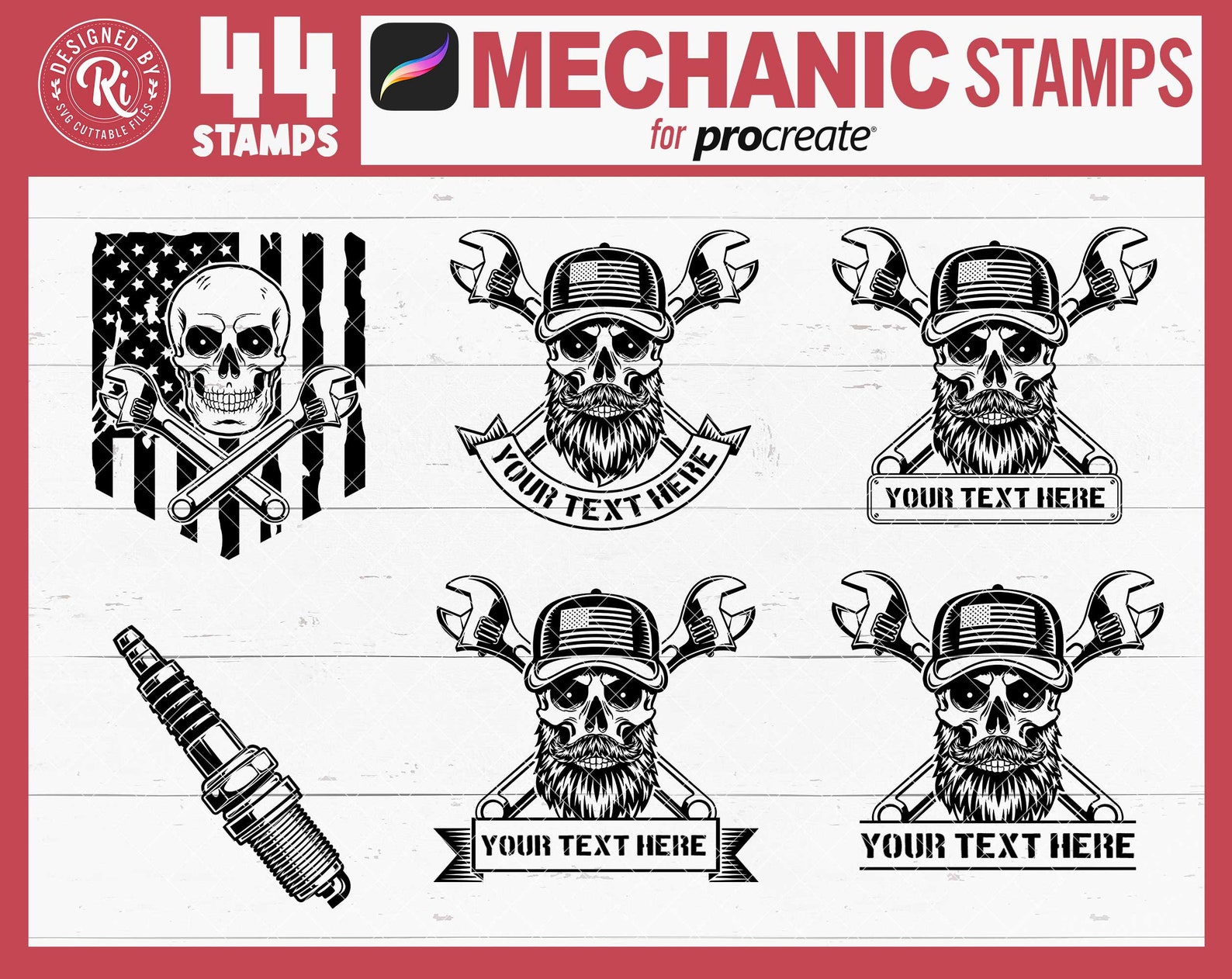 Procreate Mechanic Stamps, Procreate Skull Stamps, Procreate Garage ...