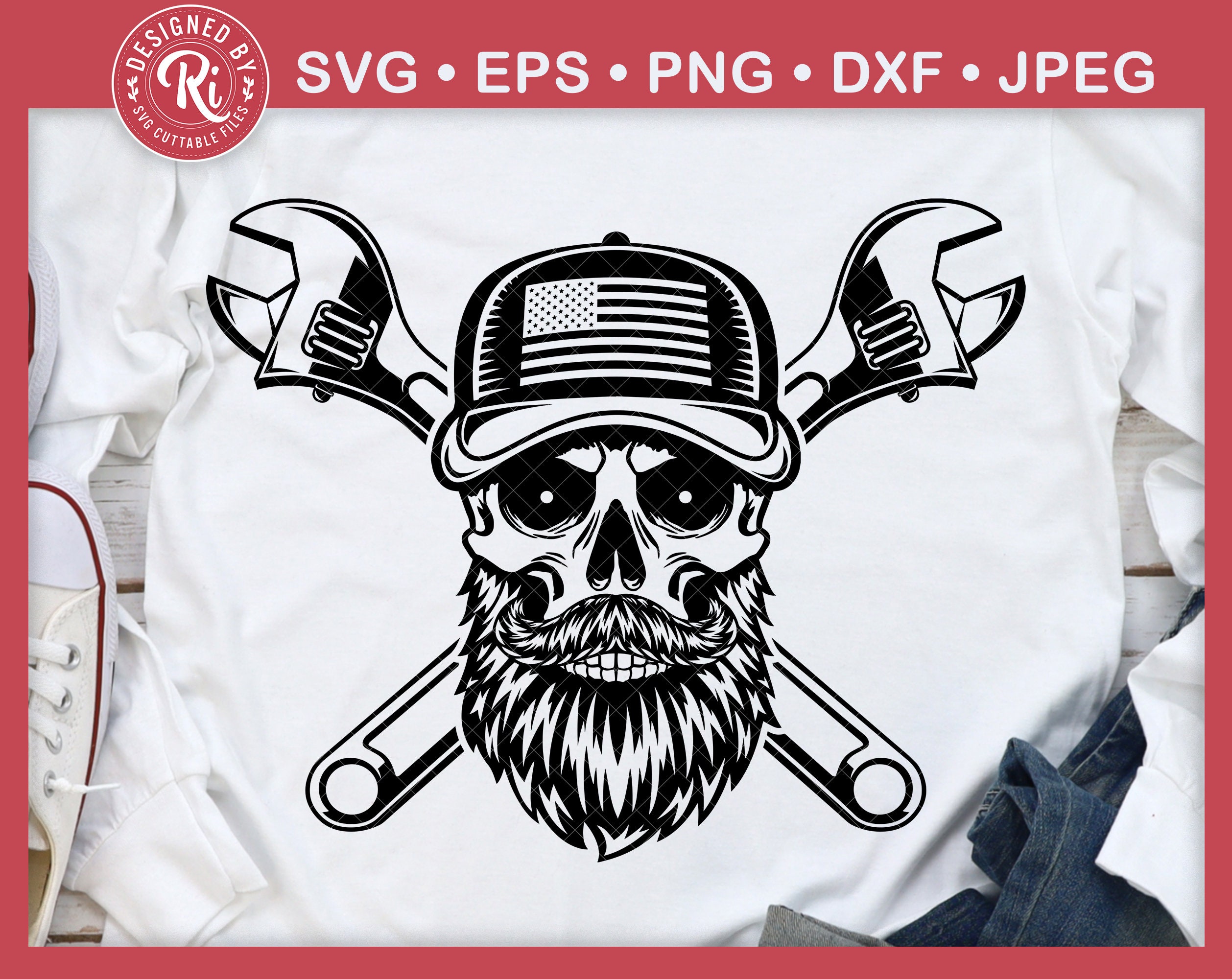 Bearded Skull Mechanic Svg, Mechanic Svg, American Mechanic Svg ...