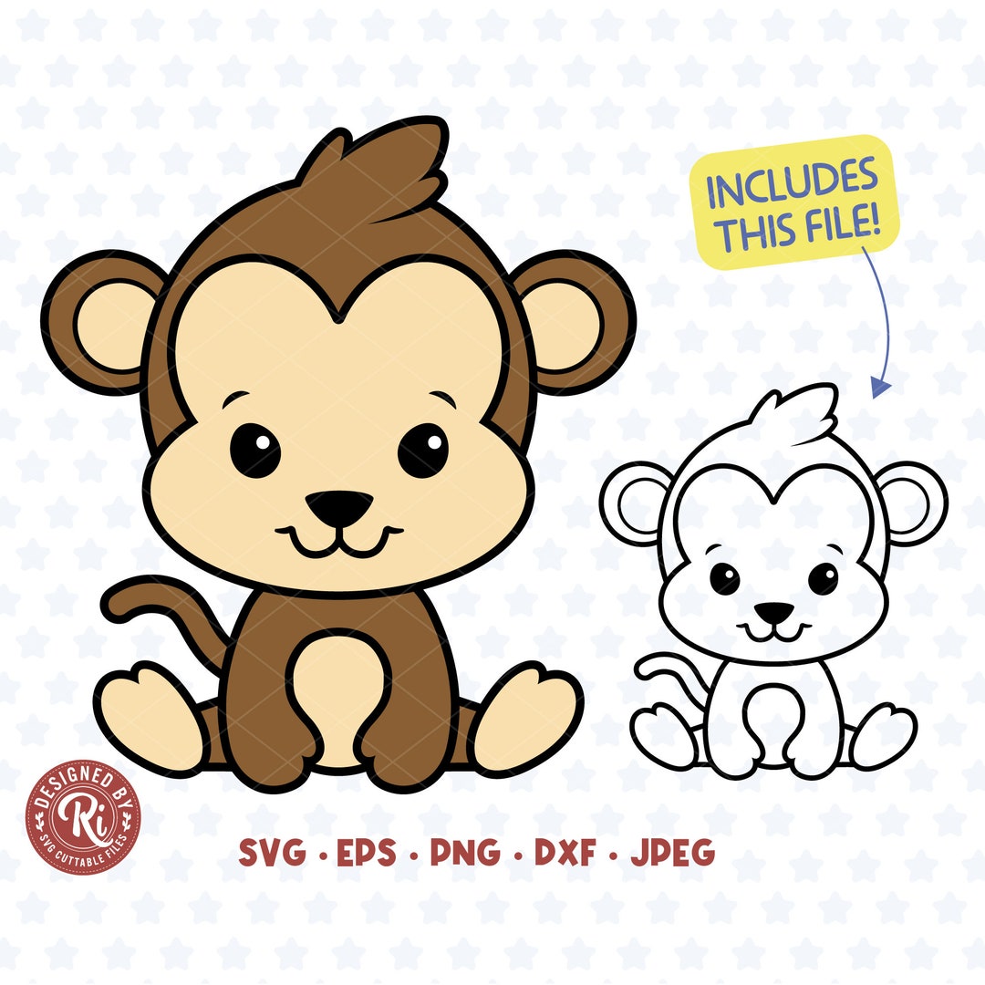 Cute Baby Monkey Svg, Monkey Svg File, Monkey Png, Jungle Animal Svg ...