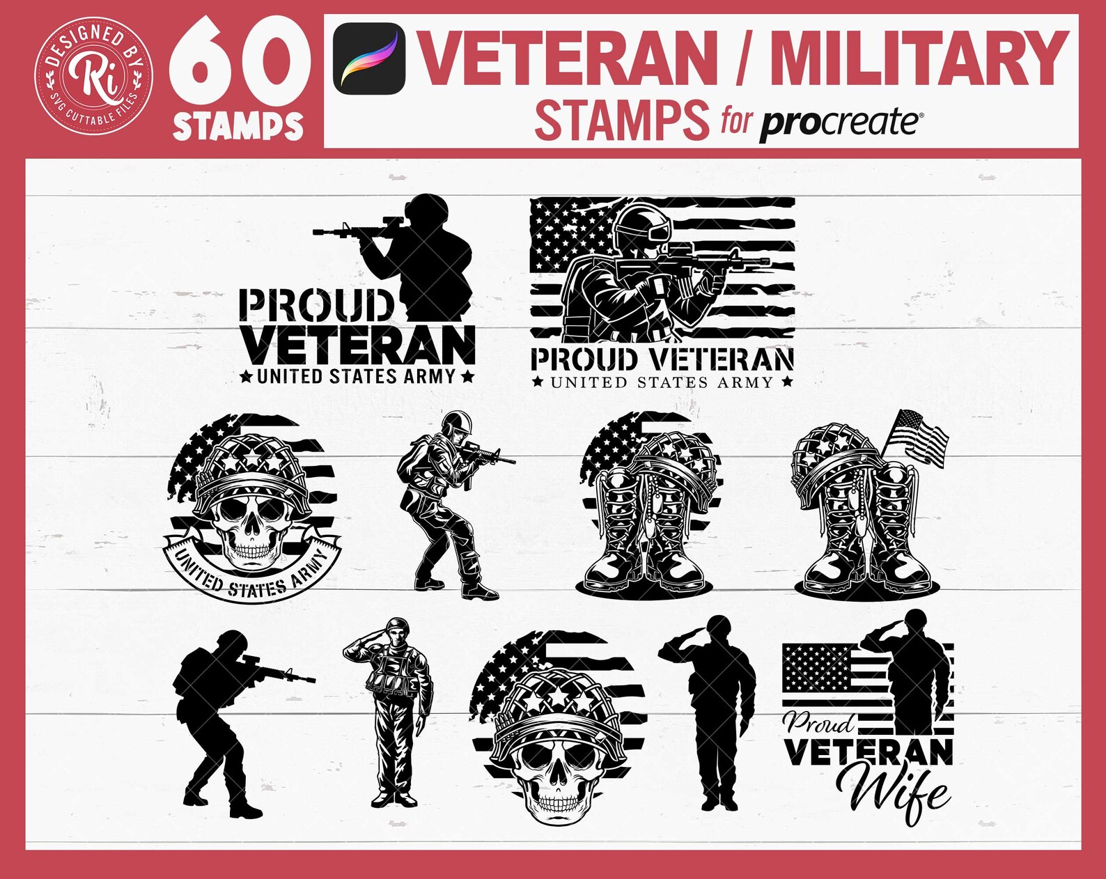 Procreate Military Stamps Procreate Veteran Stamps Procreate - Etsy