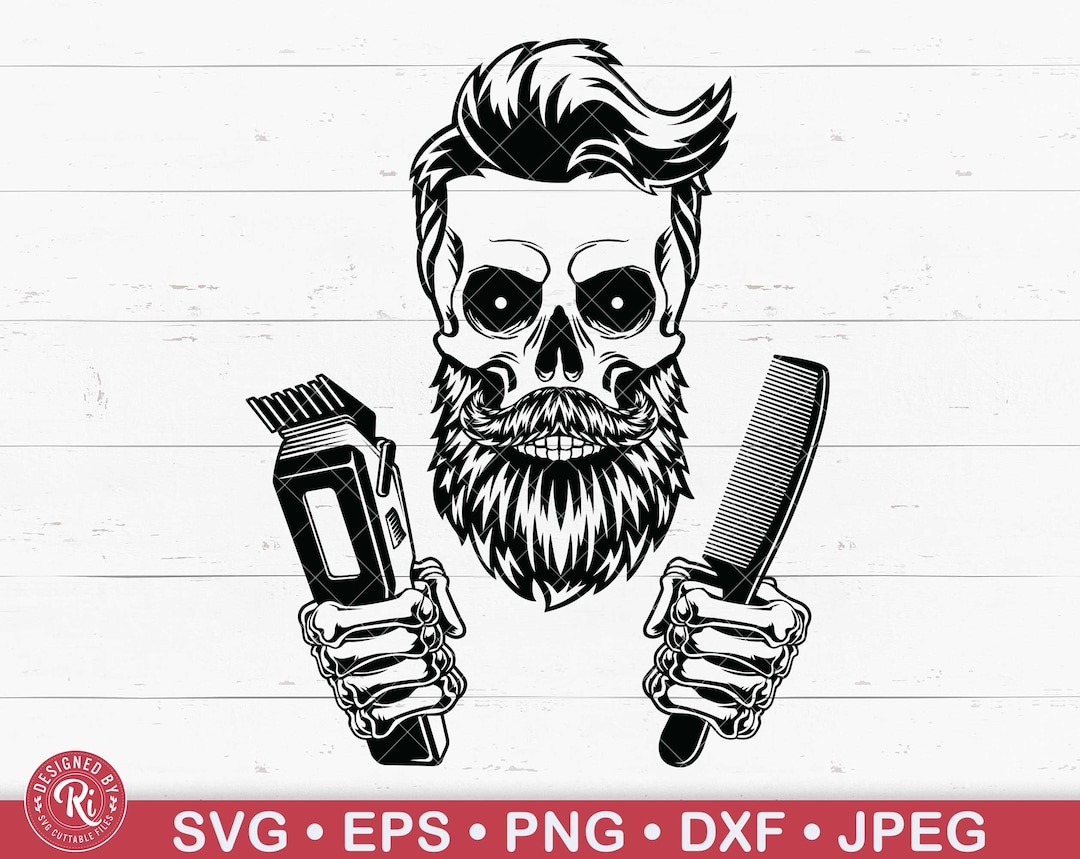 Bearded Skull Barber Svg, Barber Shop Logo, Hair Stylist, Hair Hustler ...