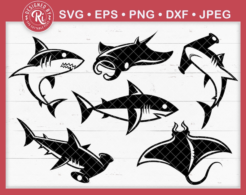 Sharks Svg Bundle, Hammerhead, Manta Ray, Great White Shark, Ocean ...