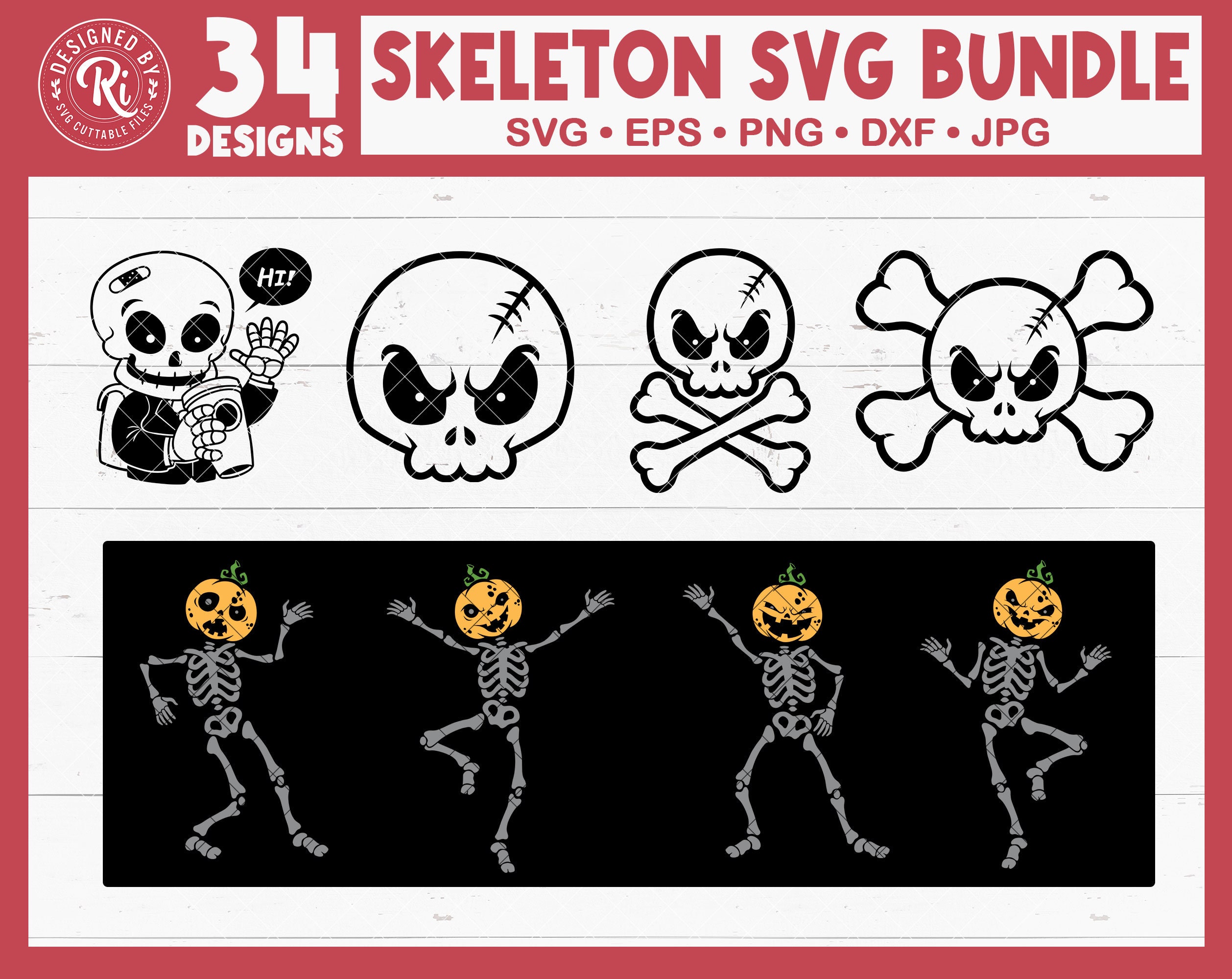 Skeleton Svg Bundle, Skull, Dancing Skeleton, Pumpkin Face, Halloween ...