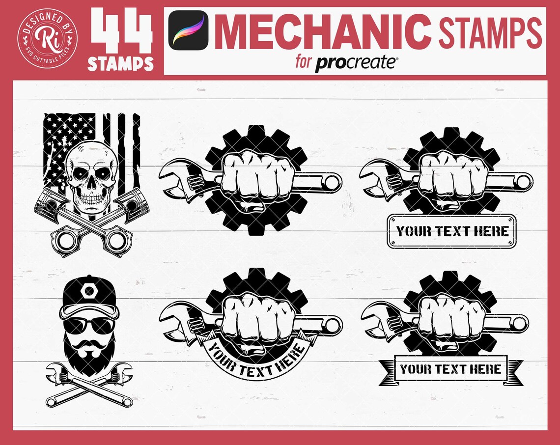 Procreate Mechanic Stamps, Procreate Skull Stamps, Procreate Garage ...