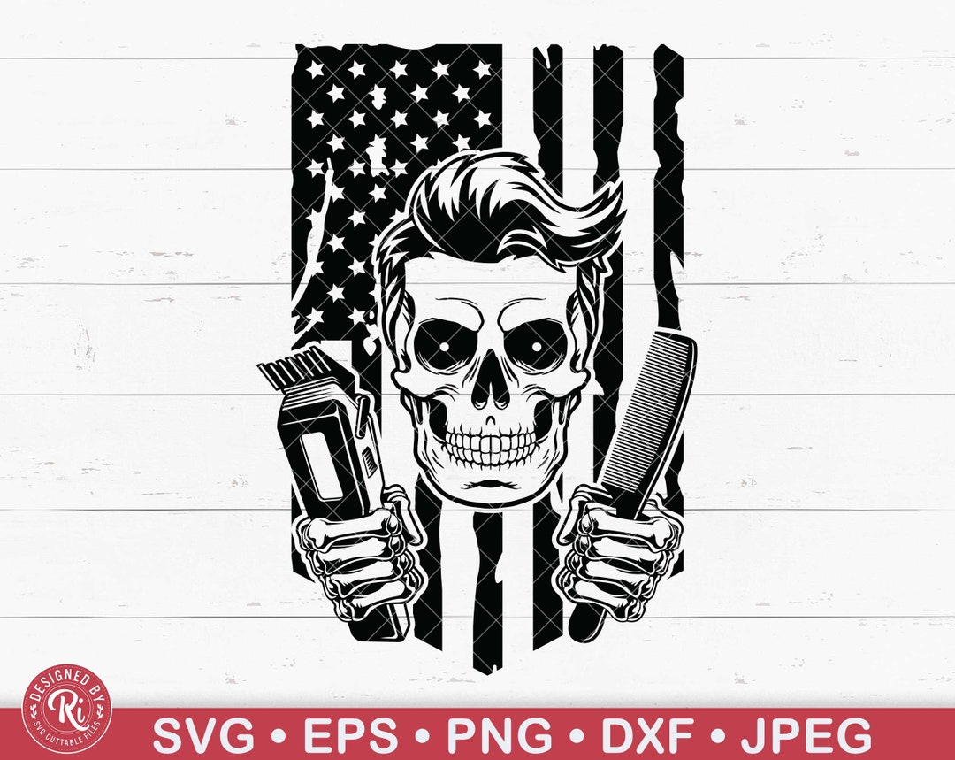 US Skull Barber Svg, Barber Shop Logo, Hair Stylist, Hair Hustler ...