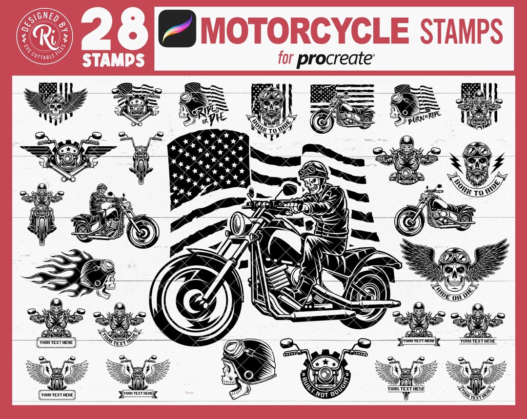 Procreate Motorcycle Stamps, Bike Procreate Brush, Motorcycle Digital ...
