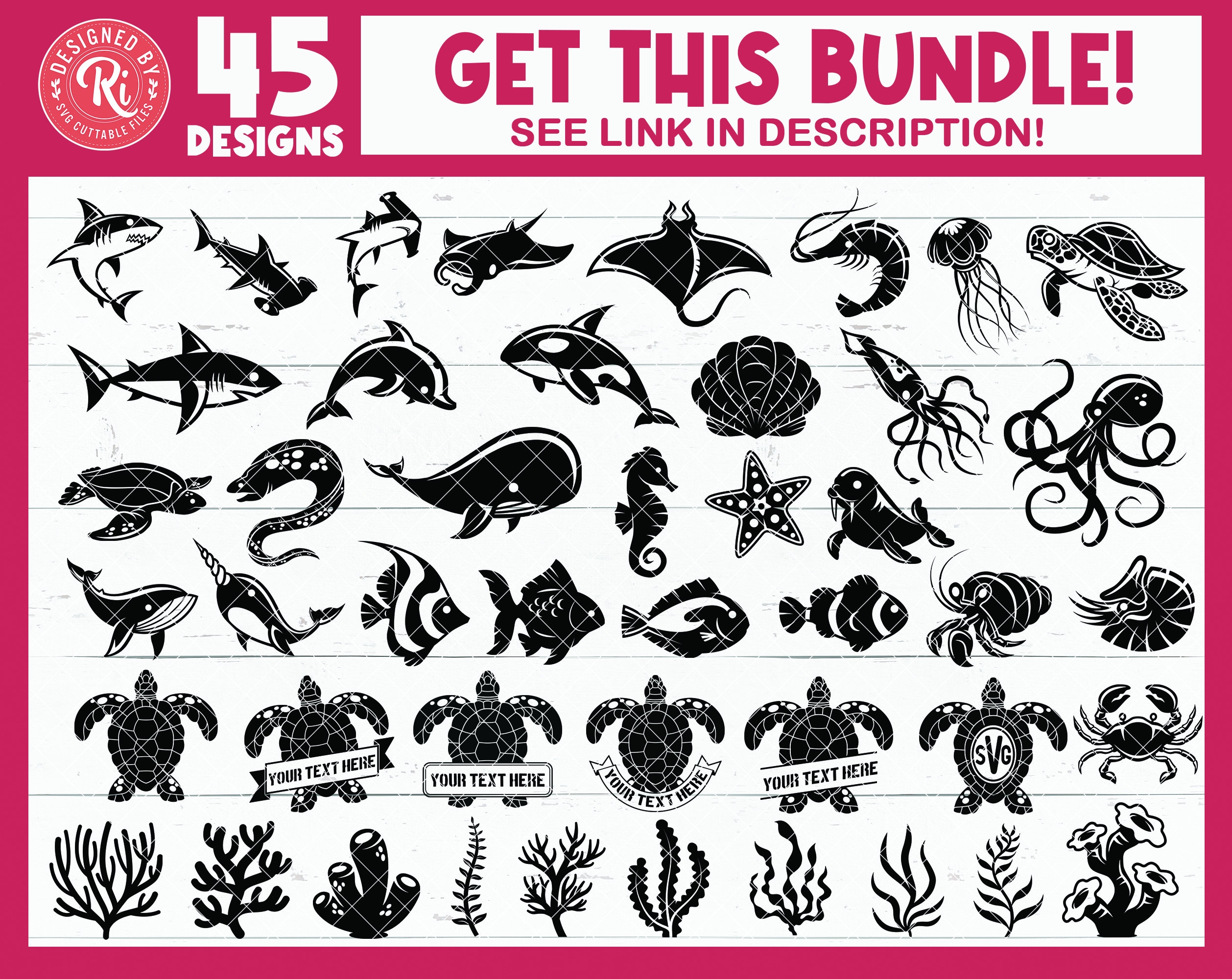 Sharks Svg Bundle, Hammerhead, Manta Ray, Great White Shark, Ocean ...