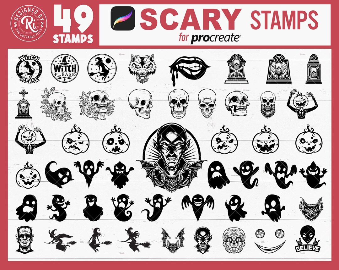 Procreate Scary Stamps, Procreate Halloween Stamps, Procreate Witch ...