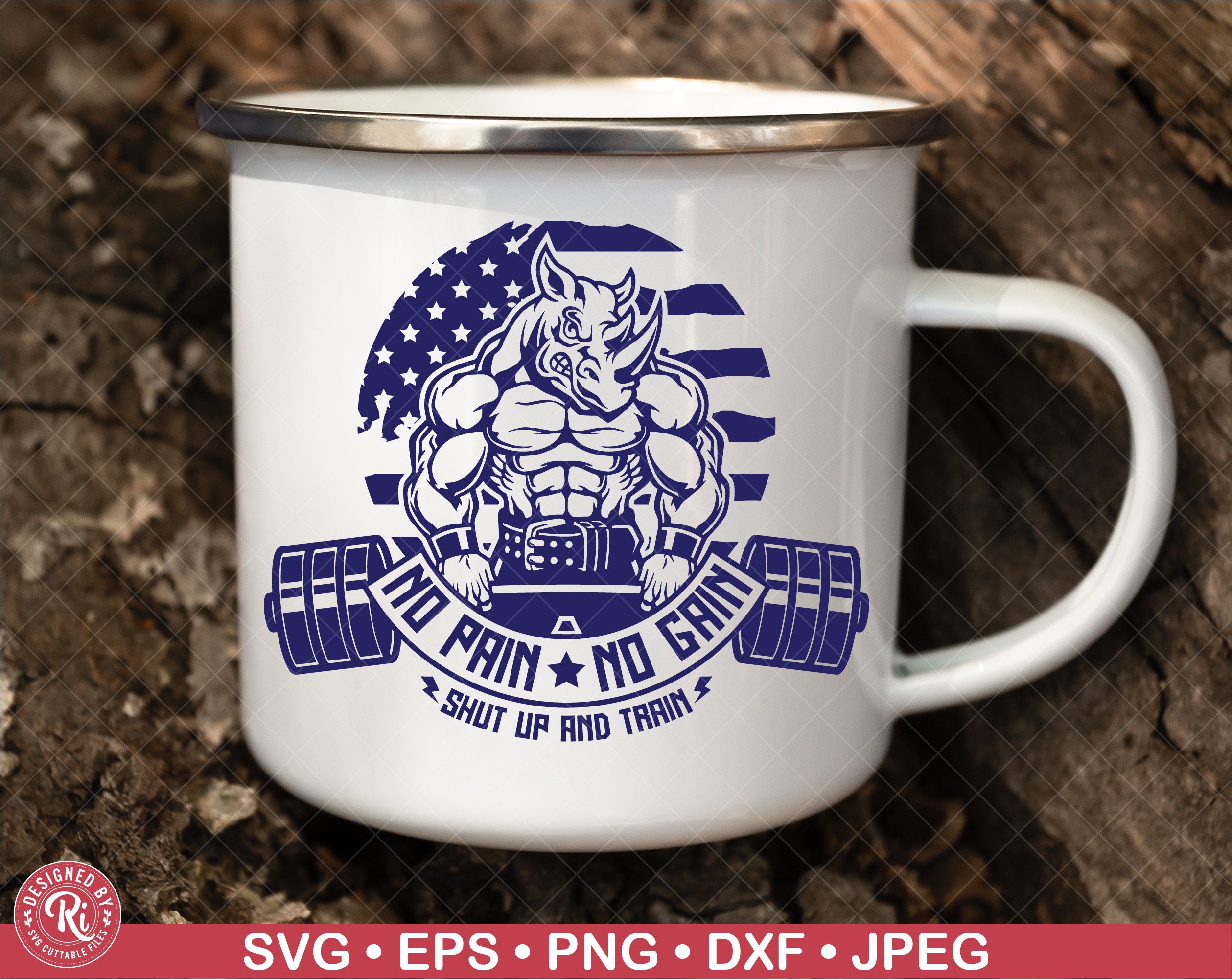 No Pain No Gain Svg, US Flag Muscular Rhino Deadlifting Png, Gym Logo ...
