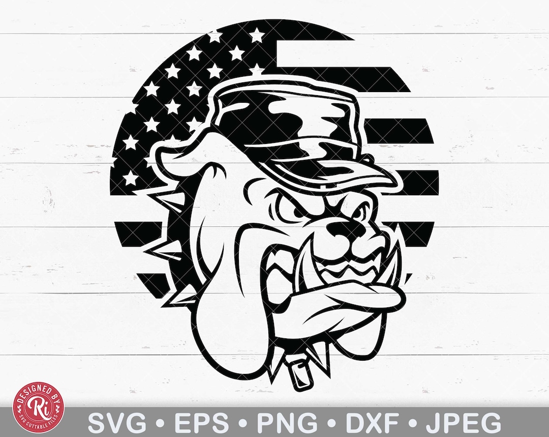 US Bulldog Wearing A Military Cap and Dog Tag Svg, Gift for Veteran ...