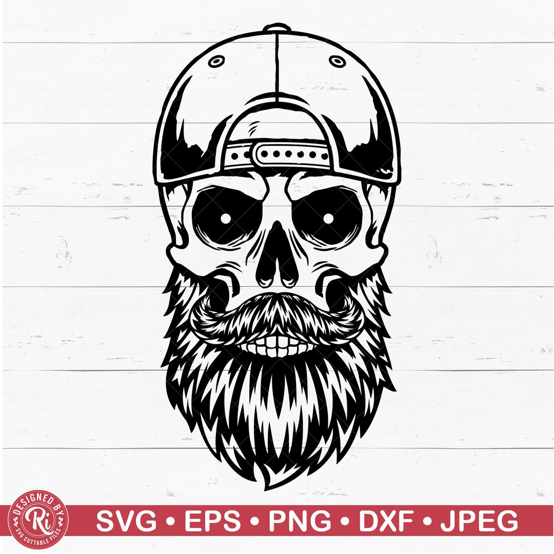 Bearded Skull With Cap Facing Backwards Svg, Bearded Man, Day of the ...