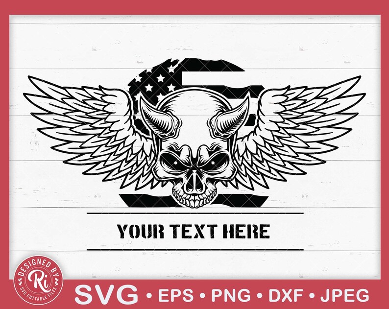 Winged Skull Monogram Svg Skull With Horns Svg Horned Skull - Etsy