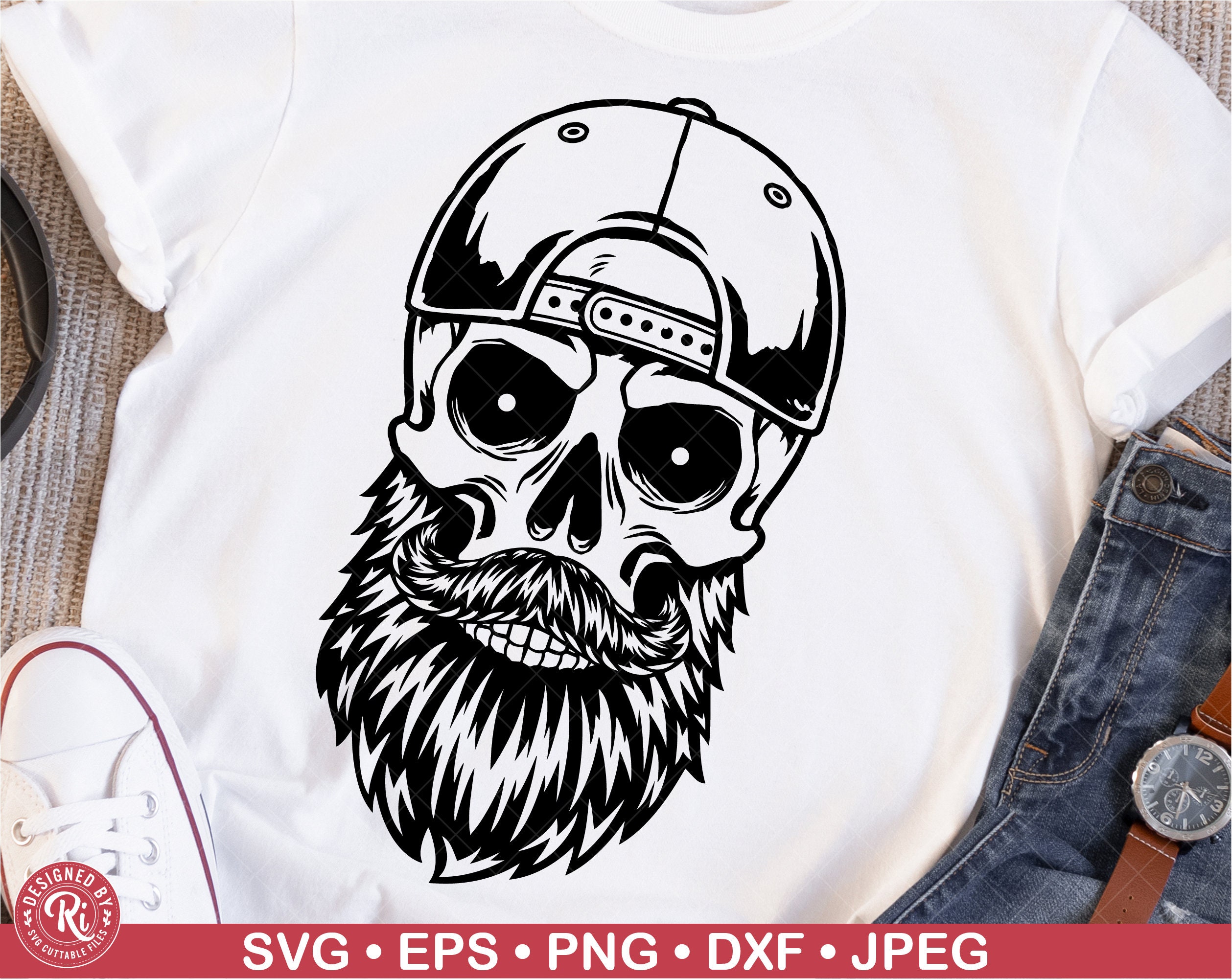 Bearded Skull With Cap Facing Backwards Svg, Bearded Man, Day of the ...