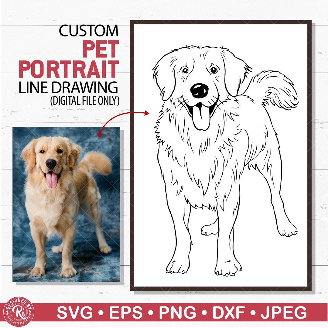 Custom Personalized Pet Outline Drawing, Dog Sketch, Dog Line Art ...