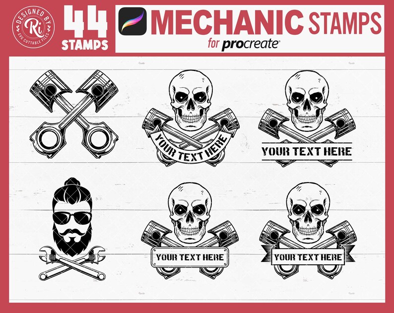 Procreate Mechanic Stamps, Procreate Skull Stamps, Procreate Garage ...