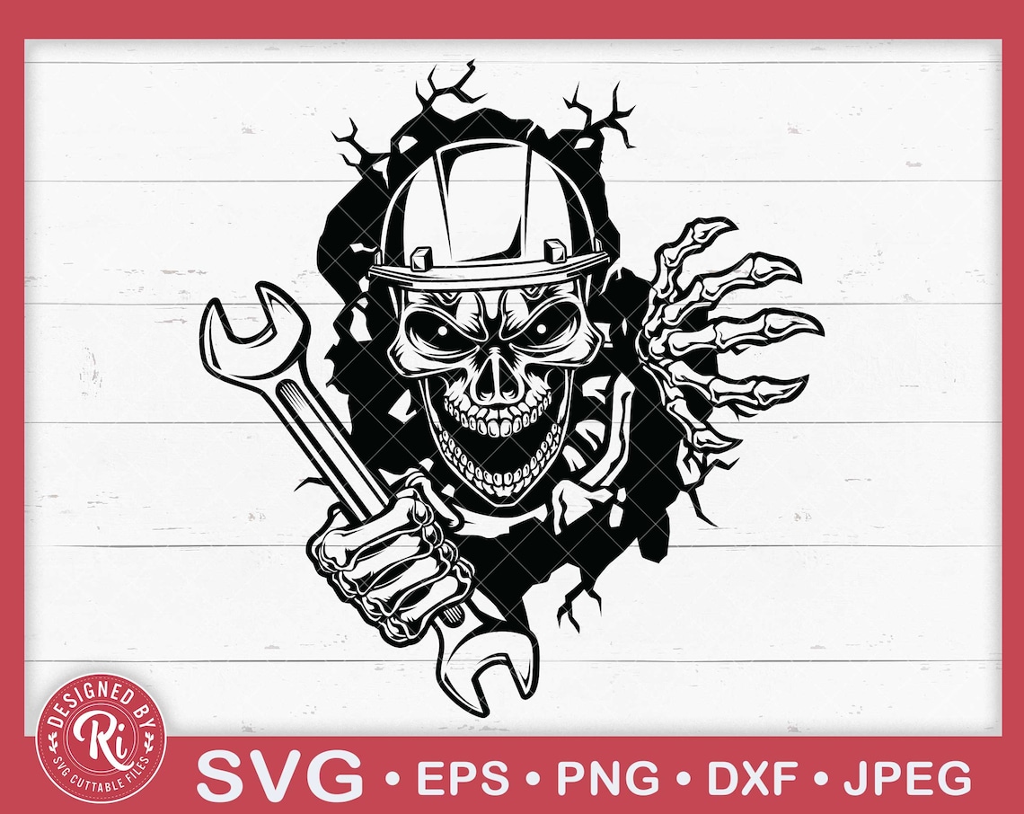 Smashed Wall Mechanic Skull Svg, Mechanic Svg, Wrench Clipart, Handyman ...